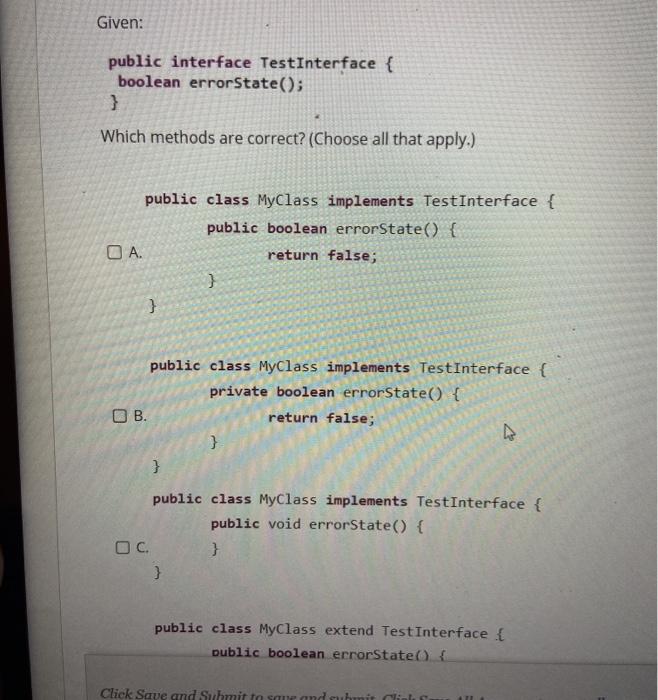 Solved Given: public interface Test Interface { boolean | Chegg.com
