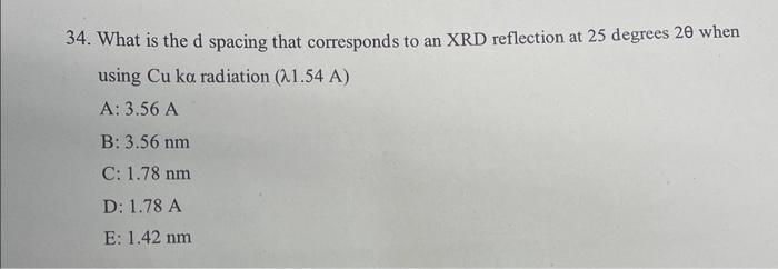 Solved 34. What is the d spacing that corresponds to an XRD | Chegg.com