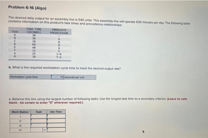 Solved Problem 6-16 (Algo) The desired daily output for an | Chegg.com