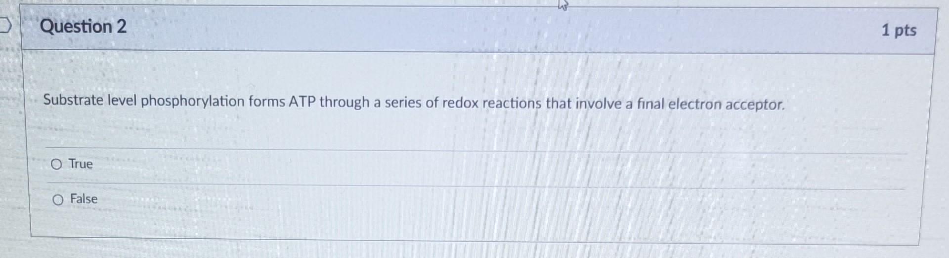 Solved Substrate level phosphorylation forms ATP through a | Chegg.com
