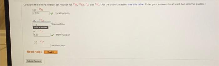 Solved (a) 14 N MeW/nucleon (b) 3i. Mevinudeon Enter anenter | Chegg.com