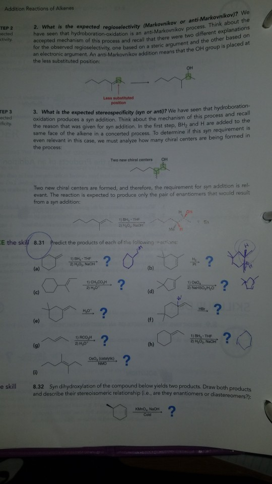 Solved 2. What is the expected regioselectivity (Markovnikov | Chegg.com