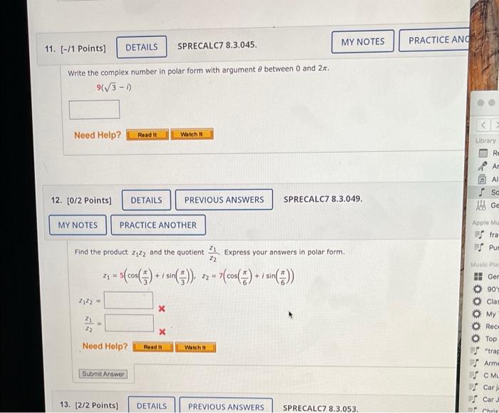 Solved MY NOTES 11. [-/1 Points) PRACTICE ANC DETAILS | Chegg.com