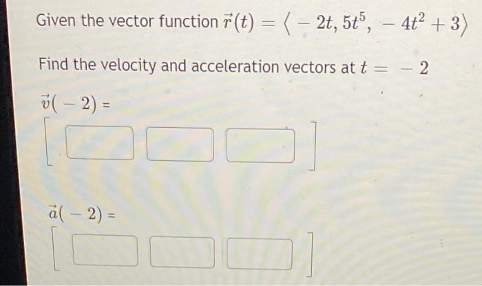 Solved Given The Vector Function R T −2t 5t5 −4t2 3 Find