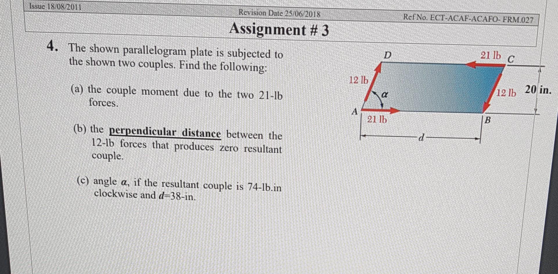 Solved Assignment # 3 The shown parallelogram plate is | Chegg.com