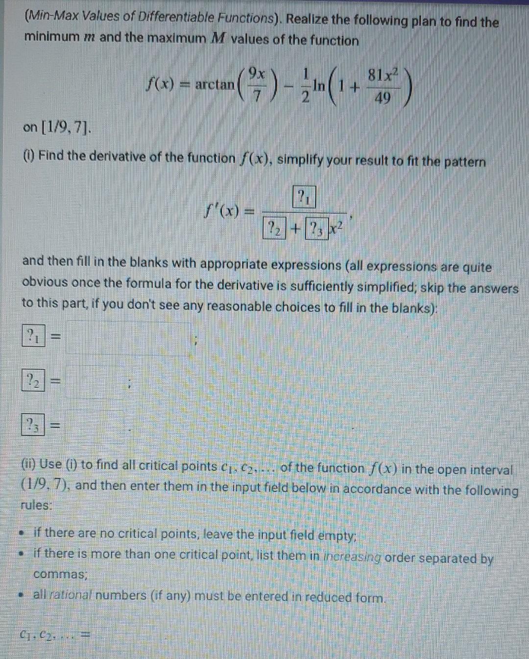 Solved (Min-Max Values of Differentiable Functions). Realize | Chegg.com