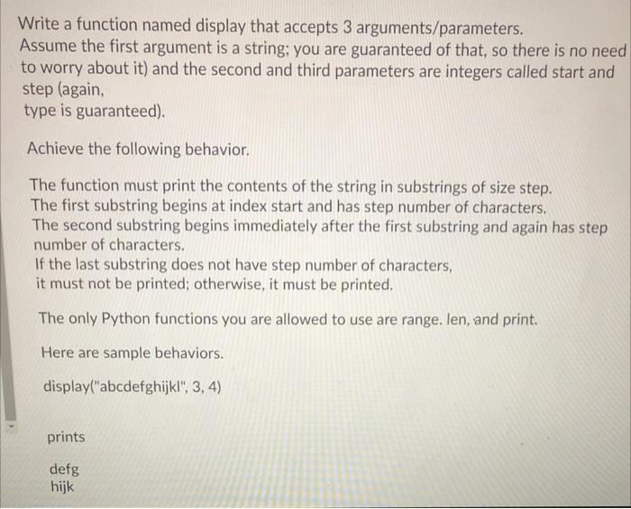 Solved Write a function named display that accepts 3 | Chegg.com