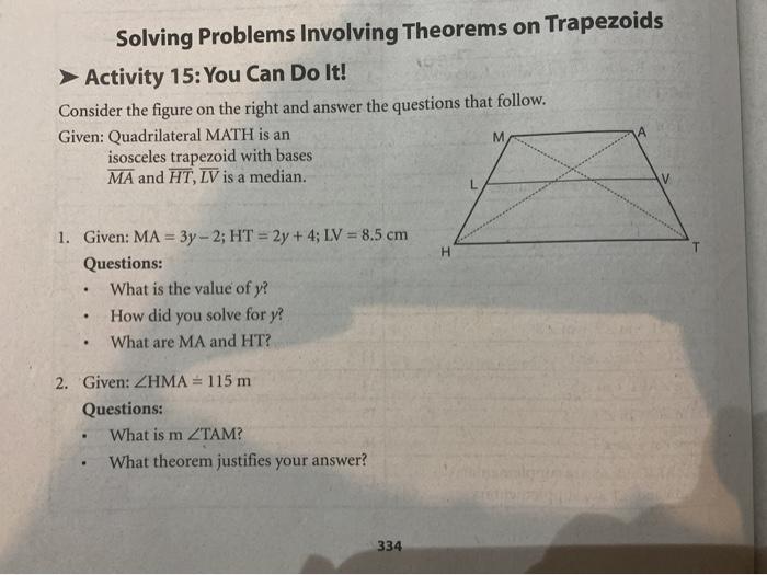 Solved Solving Problems involving Theorems on Trapezoids > | Chegg.com