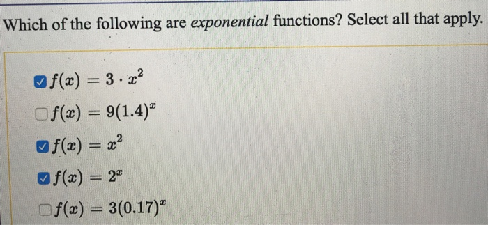 Solved Which of the following are exponential functions? | Chegg.com