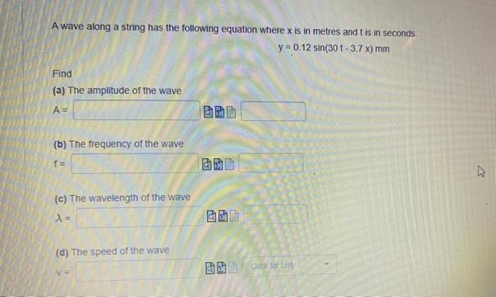 Solved A wave along a string has the following equation | Chegg.com