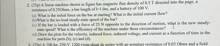 Solved 2. (25p) A linear machine shown in figure has | Chegg.com