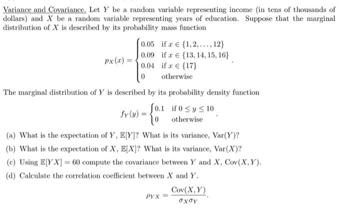 Solved Variance and Covariance. Let Y be a random variable | Chegg.com