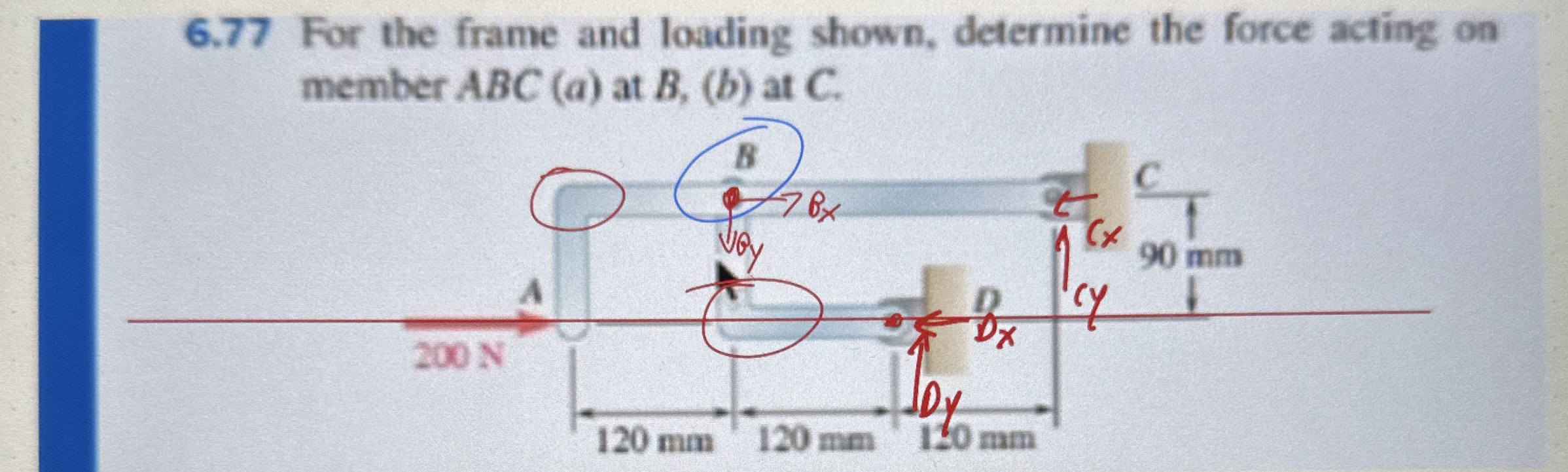 Solved 6.77 ﻿For the frame and loading shown, determine the | Chegg.com