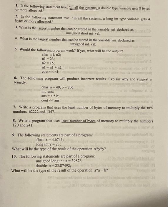 Solved 1. Is the following statement true: "In all the | Chegg.com