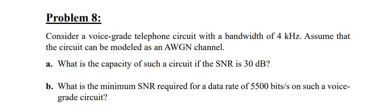 Solved Problem 8:Consider a voice-grade telephone circuit | Chegg.com