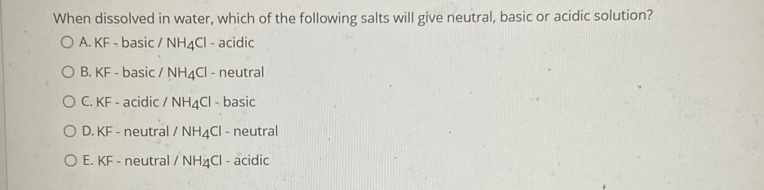 Solved When dissolved in water, which of the following salts | Chegg.com