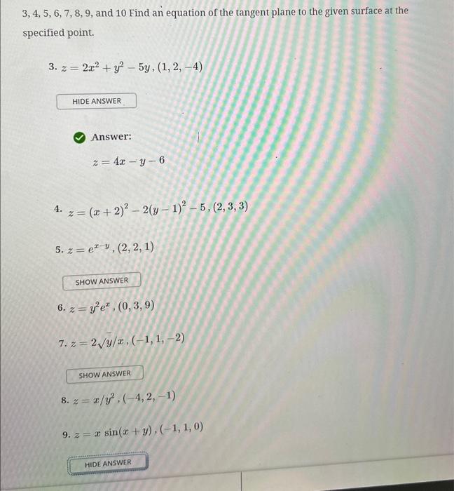 Solved 3,4,5,6,7,8,9, and 10 Find an equation of the tangent | Chegg.com