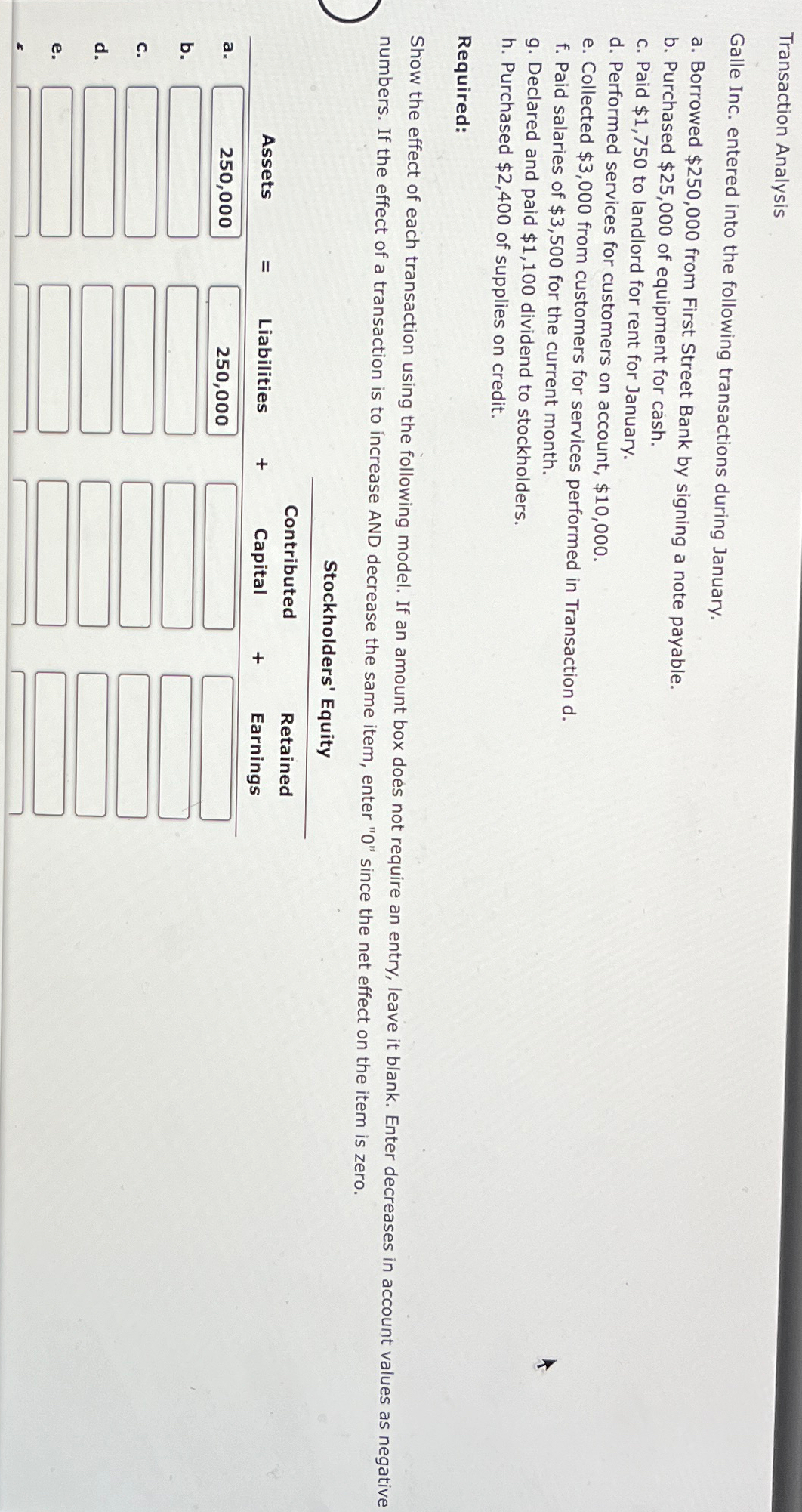Solved Transaction AnalysisGalle Inc. entered into the | Chegg.com