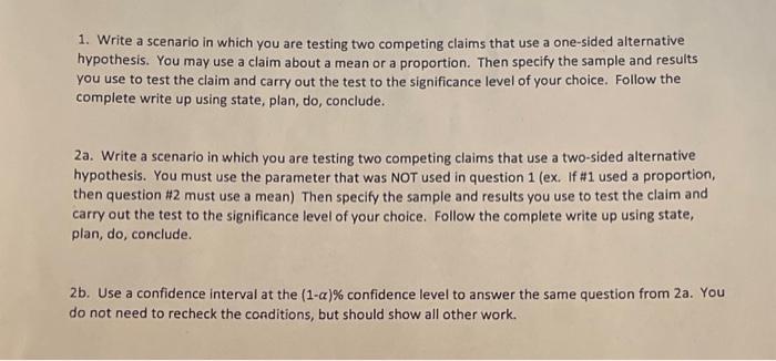 Solved 1. Write a scenario in which you are testing two | Chegg.com