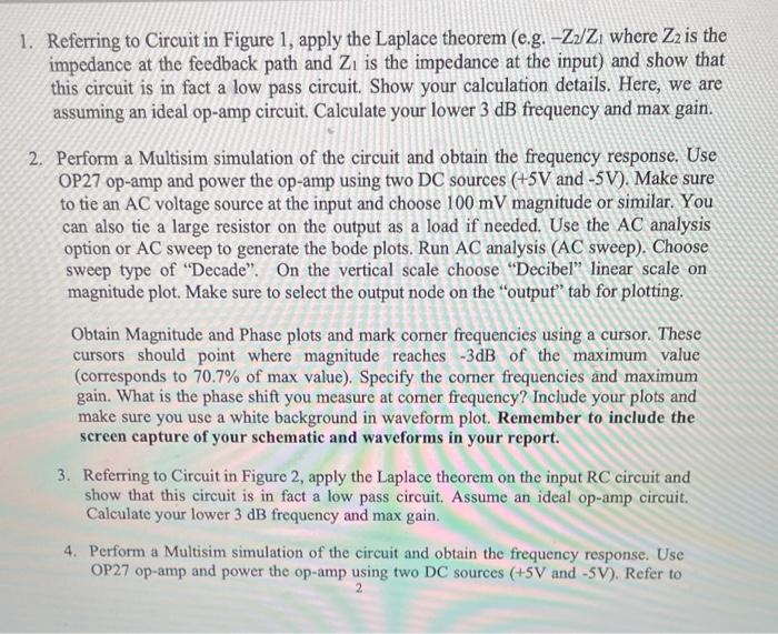 Solved Figure 1. Inverting active low-pass filter | Chegg.com