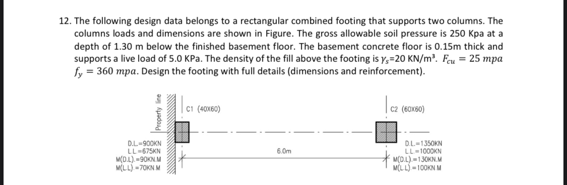 Solved The following design data belongs to a rectangular | Chegg.com