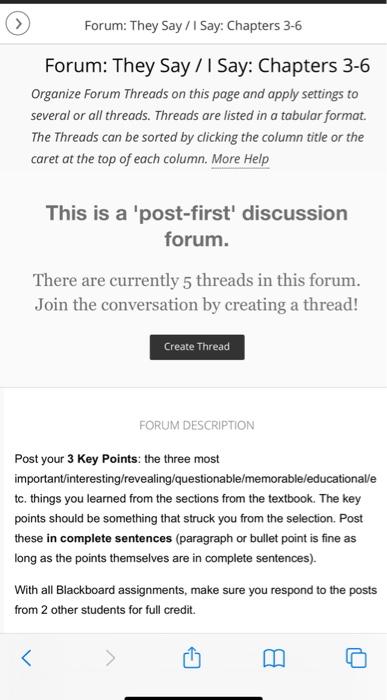 Forum: They Say / I Say: Chapters 3-6 Forum: They Say | Chegg.com