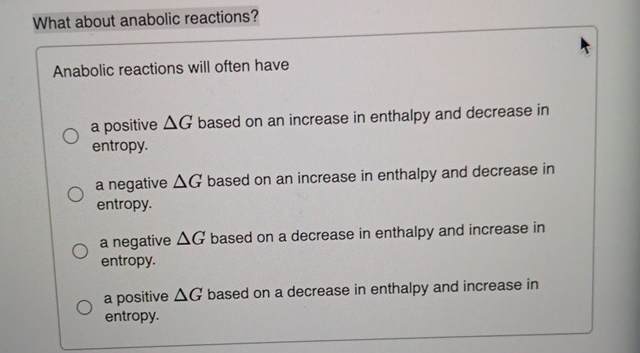 Solved What about anabolic reactions?Anabolic reactions will | Chegg.com