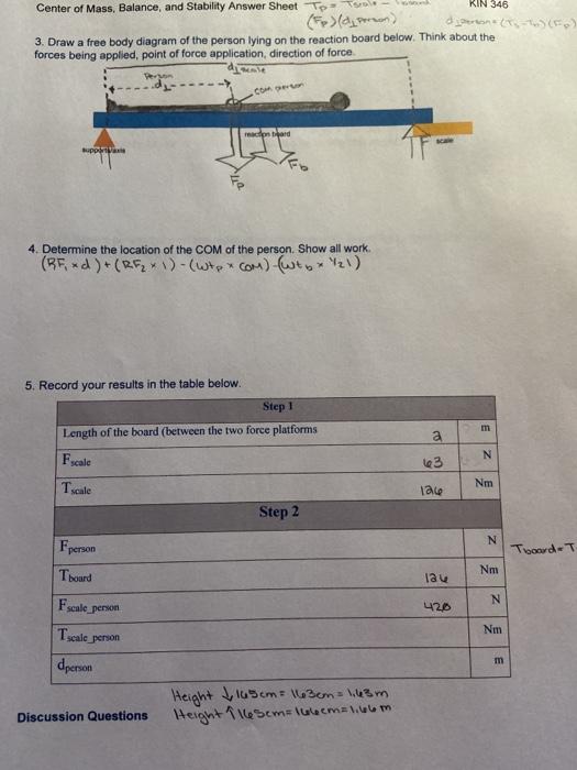 Center of Mass, Balance, and Stability Answer Sheet | Chegg.com