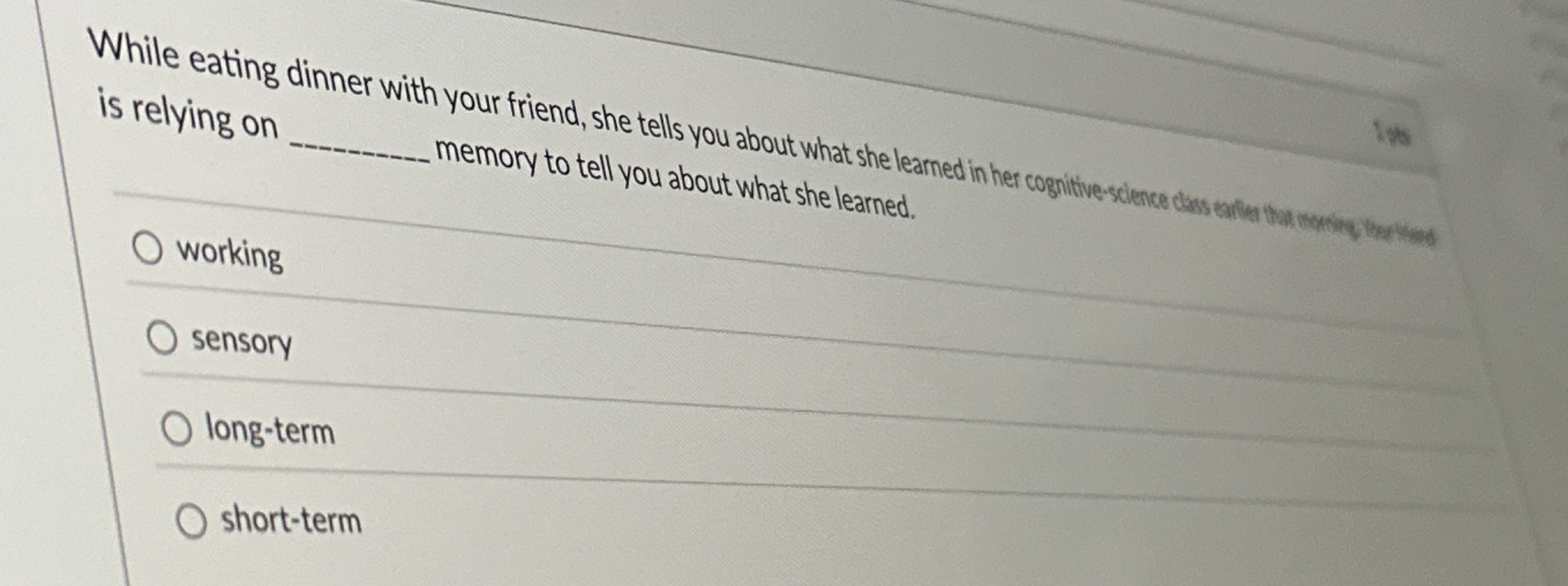 Solved is relying on q, ﻿memory to tell you about what she | Chegg.com