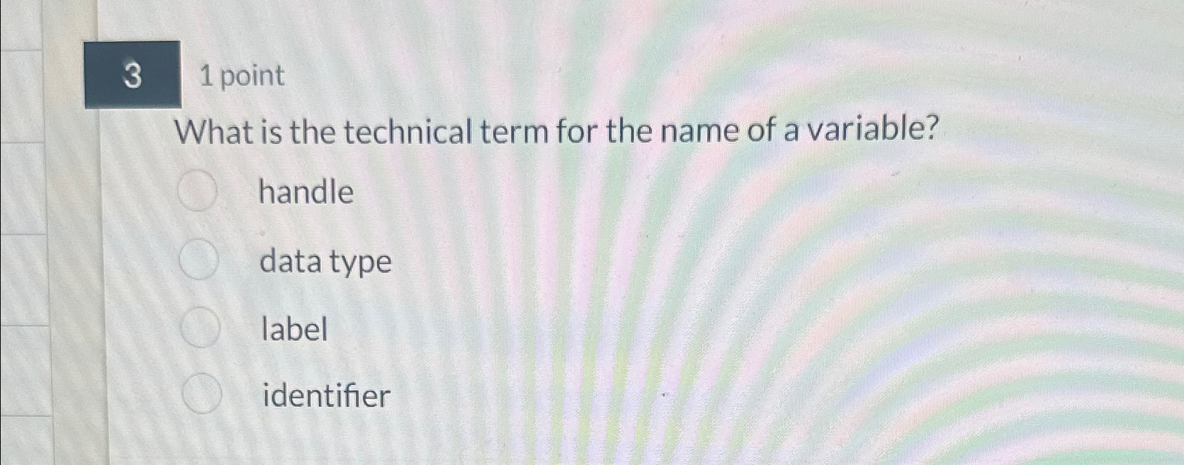Solved 31 ﻿pointWhat is the technical term for the name of a | Chegg.com