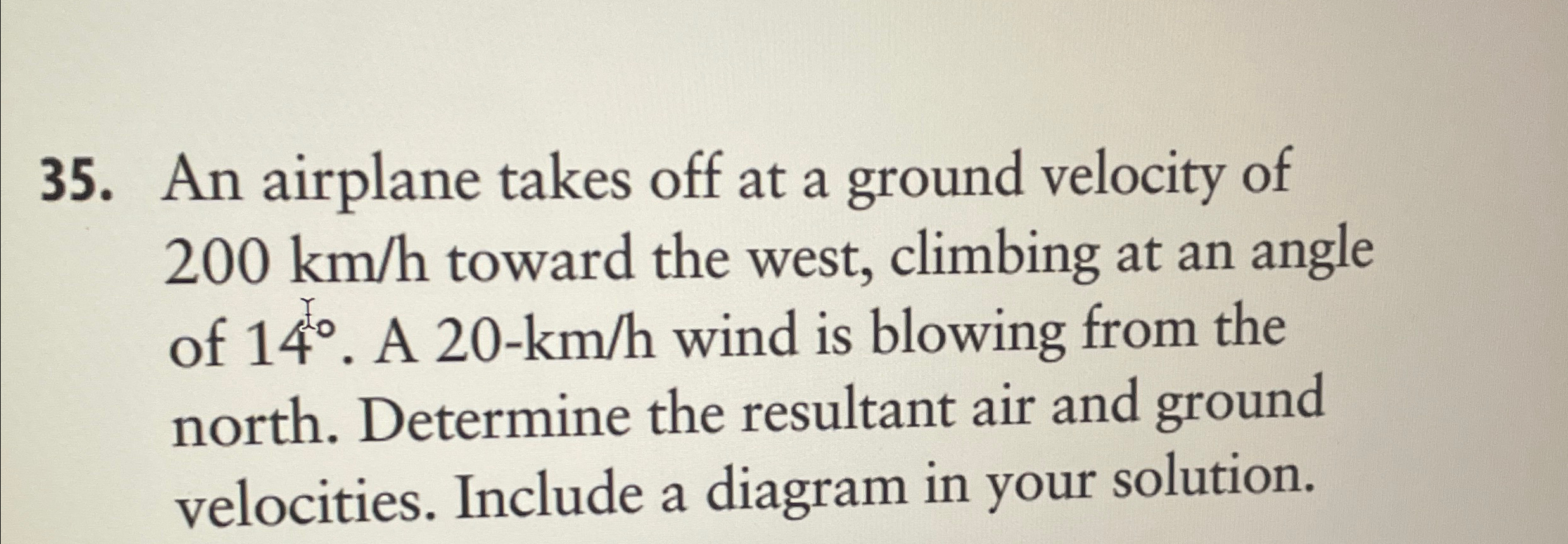 Solved An airplane takes off at a ground velocity of 200kmh | Chegg.com