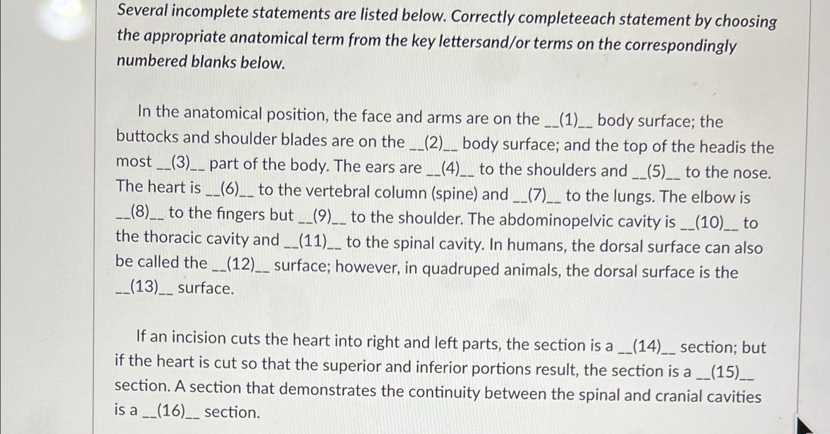Solved Several incomplete statements are listed below. | Chegg.com