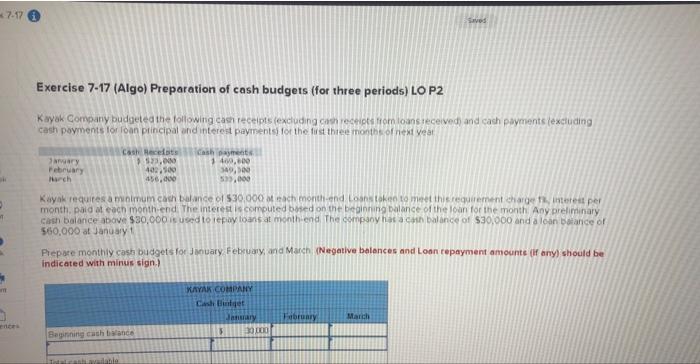 Solved Exercise 7-17 (Algo) Preparation of cash budgets (for | Chegg.com Solved Exercise 7-17 (Algo) Preparation of cash budgets (for | Chegg.com