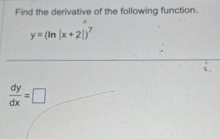 Solved Find the derivative of the following function. | Chegg.com