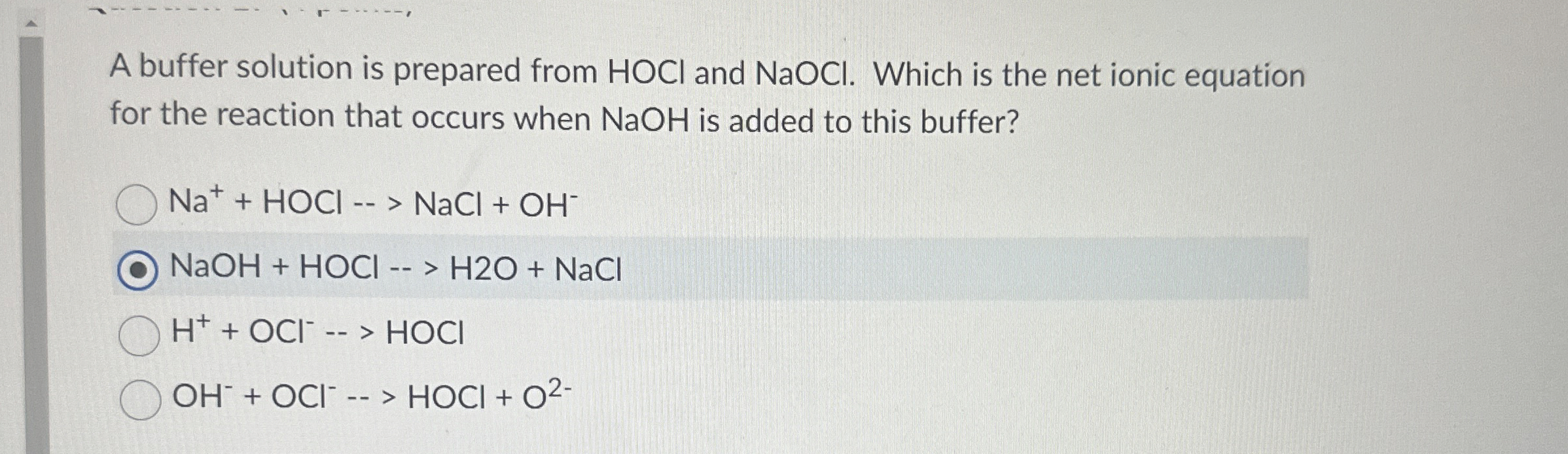Solved A buffer solution is prepared from HOCl and NaOCl. | Chegg.com