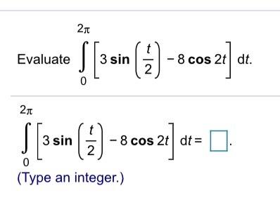 Solved 21 Evaluate [usin (1) - 8 cos 2t dt. 0 21 3 sin - 8 | Chegg.com