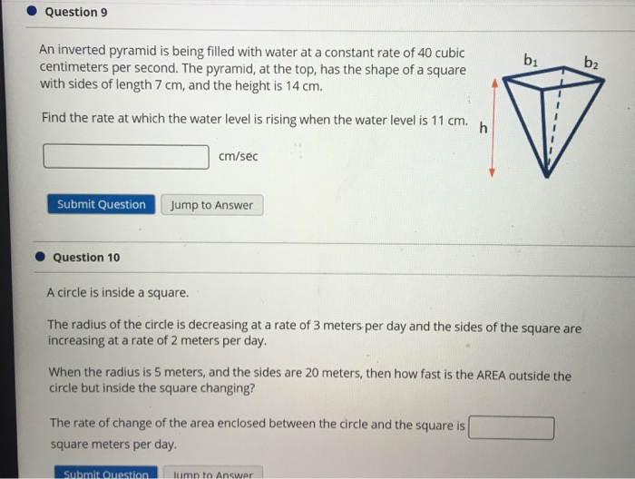 Solved Question 9 An inverted pyramid is being filled with | Chegg.com