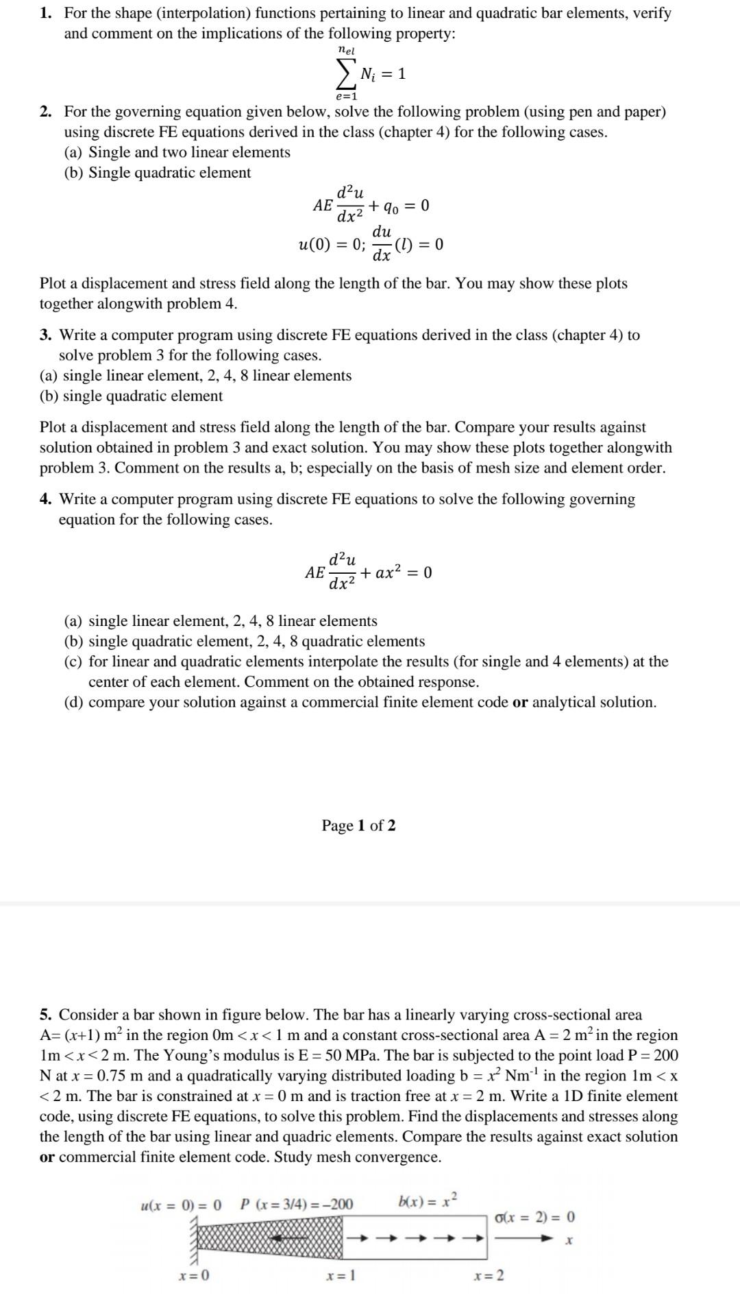 Solved 1. For the shape (interpolation) functions pertaining | Chegg.com