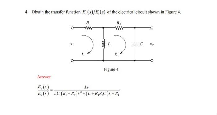 Solved 4. Obtain the transfer function E (s)/E(s) of the | Chegg.com