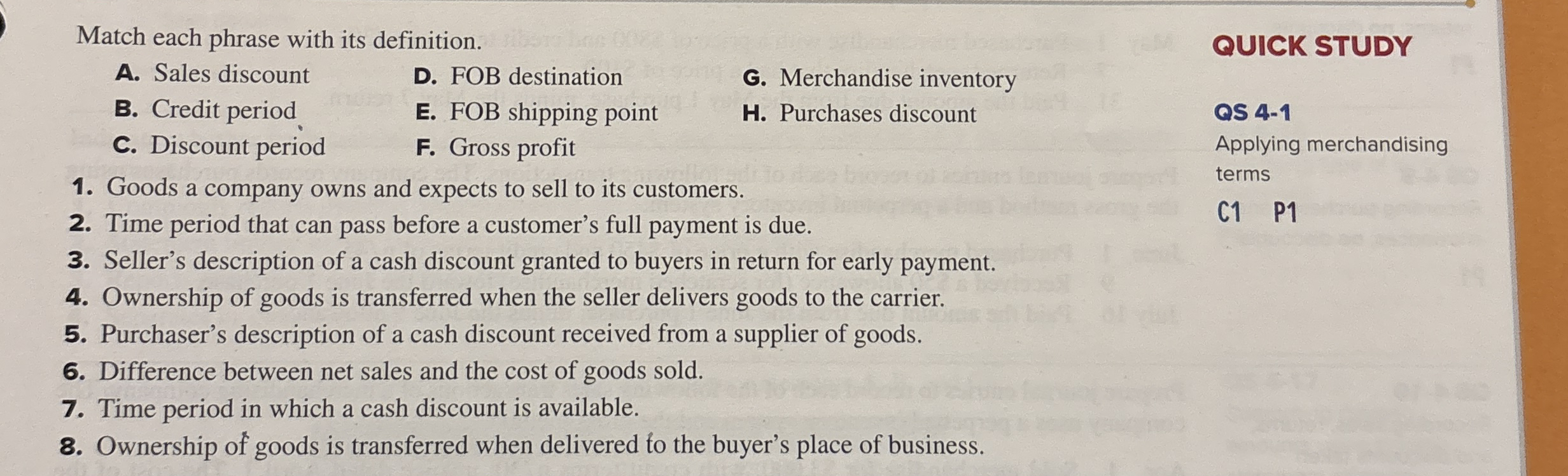 Solved Match each phrase with its definition.QUICK STUDYA. | Chegg.com