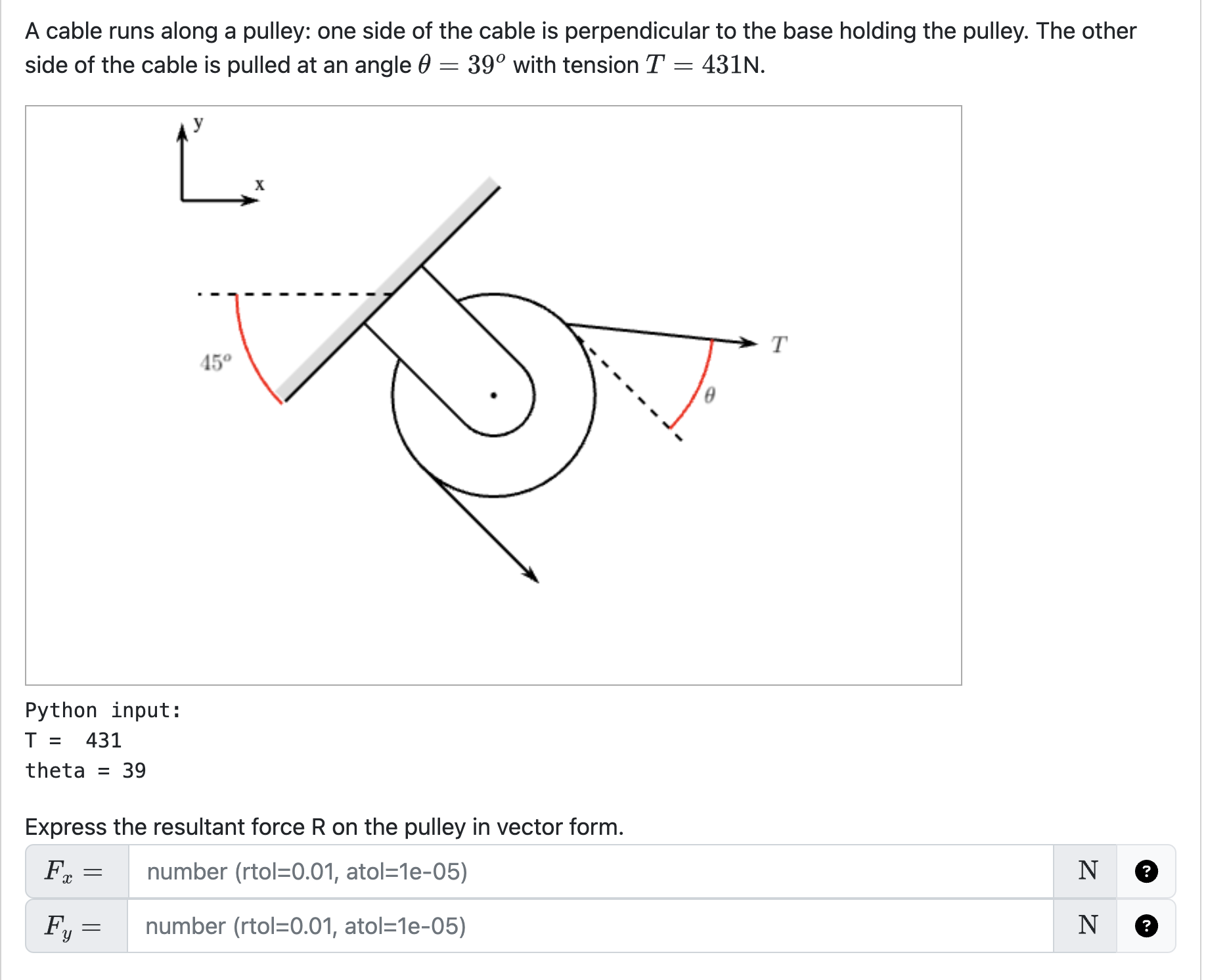 Solved A cable runs along a pulley: one side of the cable is | Chegg.com