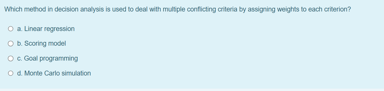 Solved Which method in decision analysis is used to deal | Chegg.com