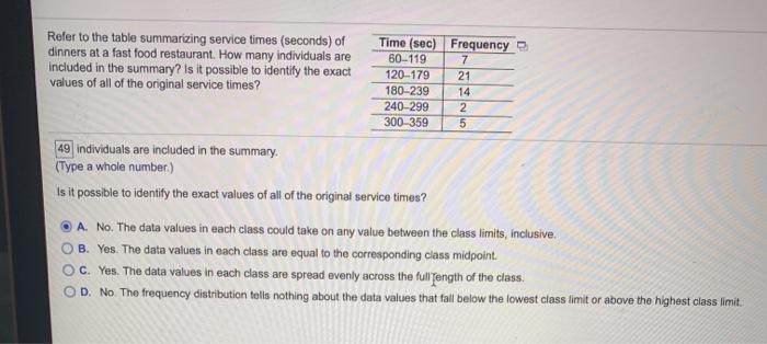 Solved Refer to the table summarizing service times | Chegg.com