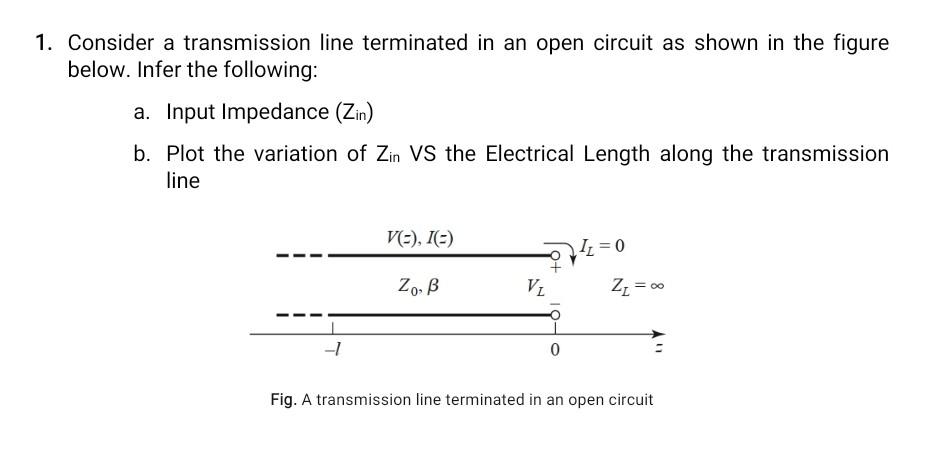 Solved Consider a transmission line terminated in an open | Chegg.com