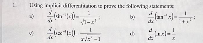 Solved Using implicit differentitation to prove the | Chegg.com