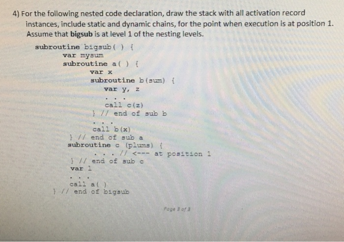 (Solved) : 4 Following Nested Code Declaration Draw Stack Activation ... (Solved) : 4 Following Nested Code Declaration Draw Stack Activation ...