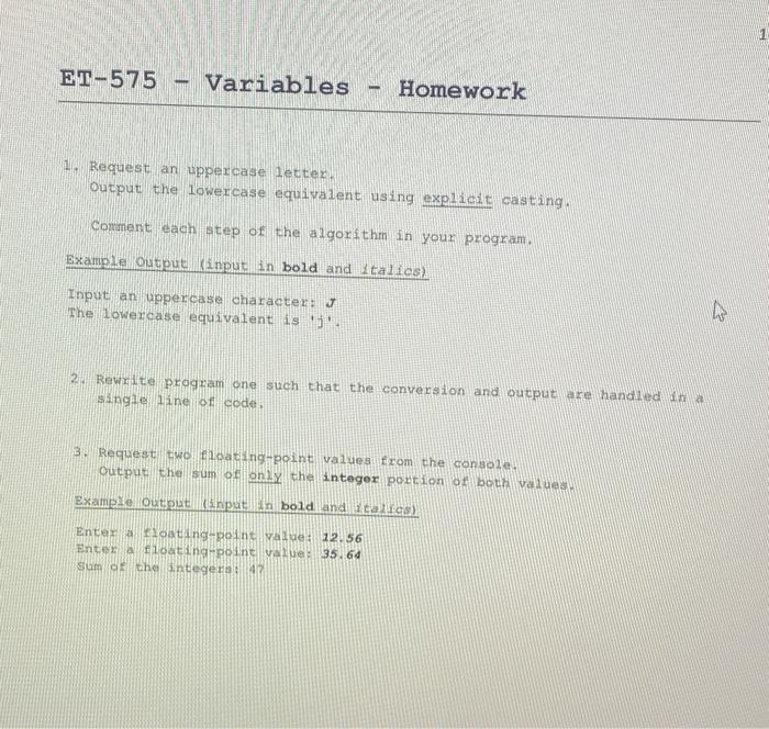 Solved 1. Request an uppercase letter. output the lowercase | Chegg.com
