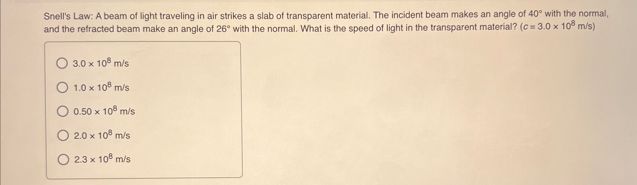 Solved Snell's Law: A beam of light traveling in air strikes | Chegg.com