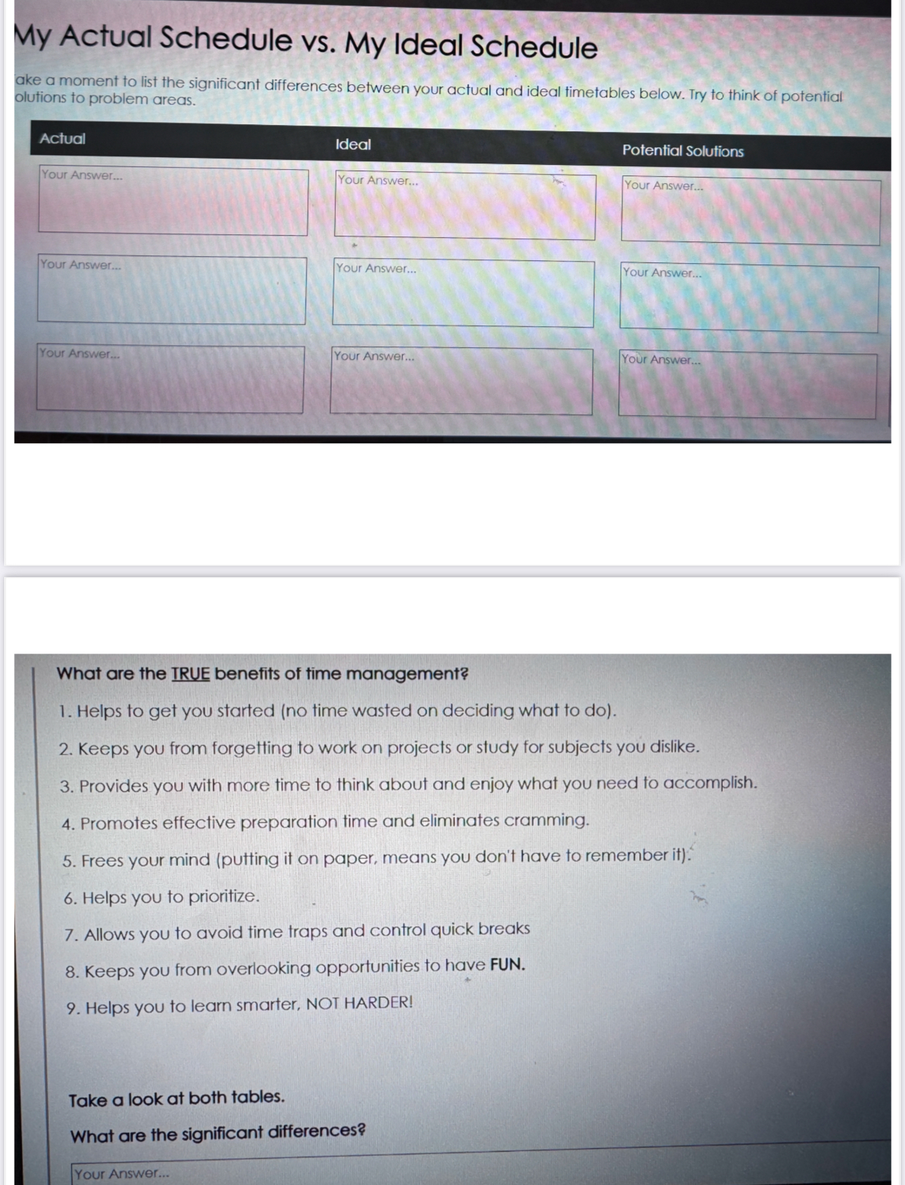 Solved My Actual Schedule vs. ﻿My Ideal Scheduleake a moment | Chegg.com