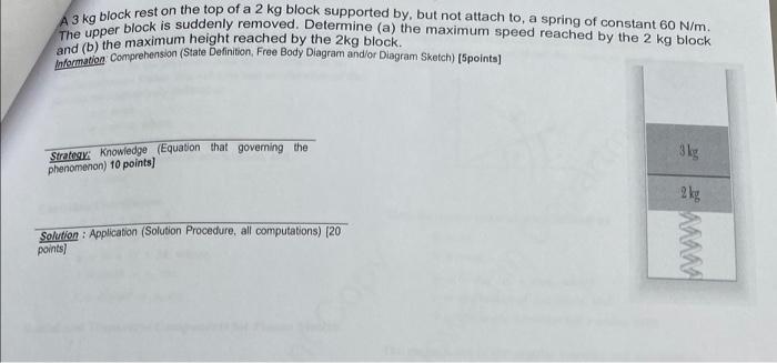 Solved A 3 kg block rest on the top of a 2 kg block | Chegg.com